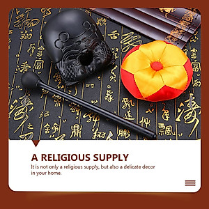 Cabilock Buddhist Wood Fish Zen Drum: Temple Block with Hammer and Cushion Musical Decoration for Meditation Classroom