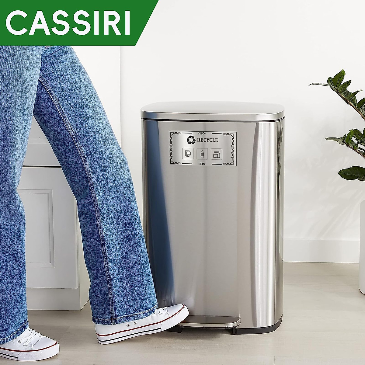 cassiri Recycle Stickers for Trash Bins - 4-Piece Set, Recycle Sticker Standard Garbage Signs Sticker, Trash and Recycle Stickers Waterproof Strong Adhesive, Recycling Stickers for Trash Can (Square)