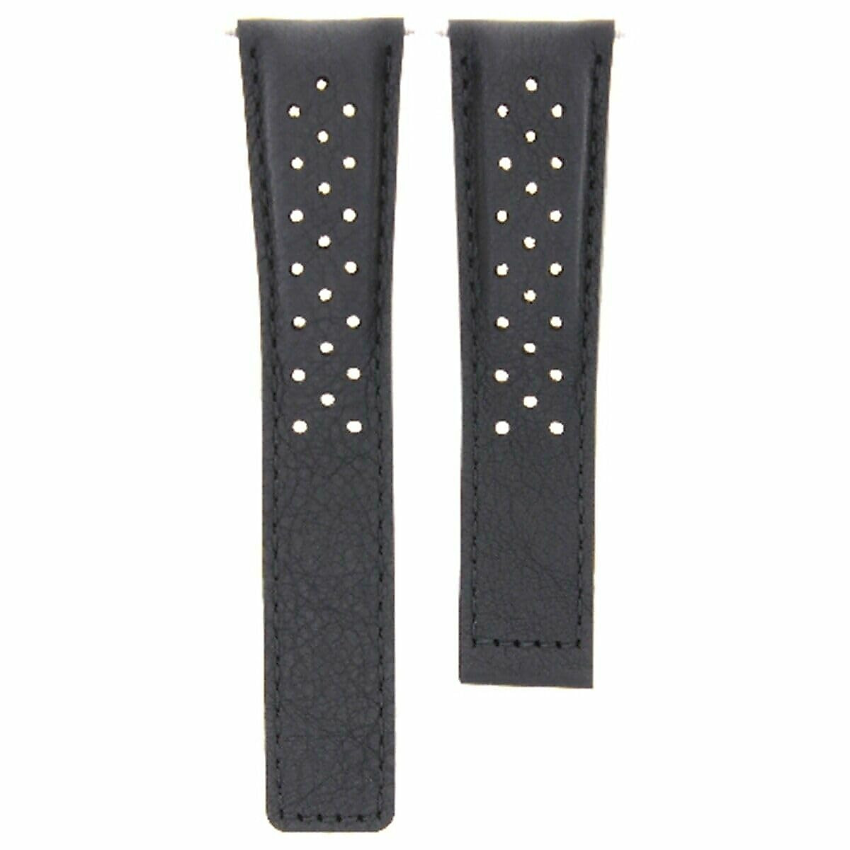 Ewatchparts Leather Watch Band Strap 22mm Compatible With Tag Heuer Carrera Monaco Cw2113-0 Deployment Black