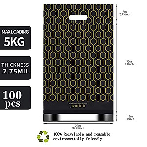 QIQIDAI Black Poly Mailers with Handle-100 Pack 2.75 Mil Thick-Easy to Carry Package Bags for Small Business, Thank You Shipping Bags for Clothing, Packaging Bags,Thank You Bags,Mailing Envelopes