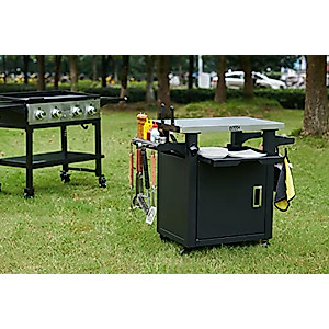 NUUK Deluxe Outdoor Rolling Prep Station, 20" x 30" Stainless Steel Kitchen Storage Island with Enclosed Cabinet and Storage Drawer