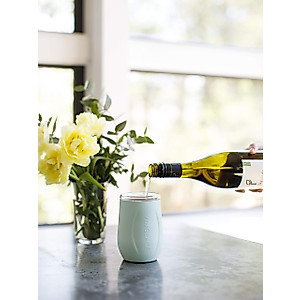 Vinglacé Stainless Steel Stemless Wine Glass- Insulated Wine Tumbler with Glass Insert and Sip Lid, 10 oz, Sea Glass