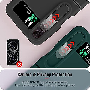 Nillkin Z Flip 4 Case, Samsung Galaxy Z Flip 4 Case with Slide Camera Lens Cover and Finger Grip & Silicone Protective Slim Thin Women Girl Cute Phone Case for Galaxy Z Flip 4 5G (2022)-Green