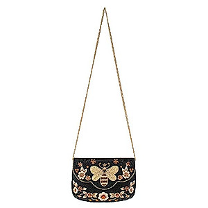 Mary Frances Golden Nectar Beaded Honey Bee Crossbody Clutch Handbag, Black