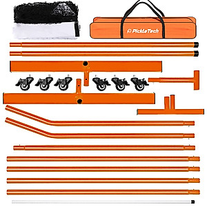 PICKLETECH Pickleball Net Portable Outdoor with Wheels - 22 FT USAPA Regulation Size, Applies to Indoor & Outdoor & Driveway, Pickle Ball Net System with Carrying Bag (Orange)