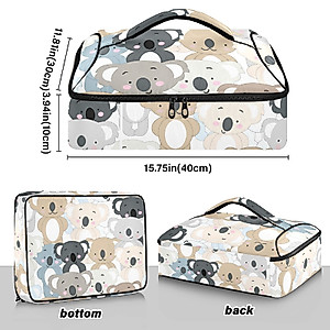Seamless Koala Bear Hand Draw Doodle Cartoon Animals Texture Reusable Insulated Pizza Bag, Waterproof Food Delivery Bag, with Handle Lid Leakproof Pizza Holder Tote for Hot or Cold Food