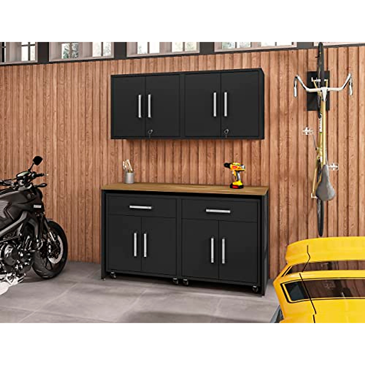 Manhattan Comfort Eiffel 5-Piece Garage Storage Set in Matte Black