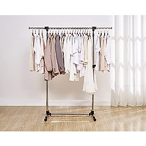 LiaMeE Freestanding Rolling Adjustable Clothes Rack for Wardrobe with Single Bar, Laundry Room Organization Shelves, Vertical Hanging Rack for Commercial Displaying, L44.9 x W20.1 x H63 in