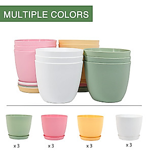 SwinDuck 6 Inch Plant Pots, 12 Pack Plastic Planters Modern Flower Pot with Drainage Holes and Saucers for All House Plants, Herbs, Flowers and Seeding Nursery, Colorful