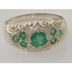 925 Sterling Silver Natural Emerald Womens Promise Ring - Size 8.75