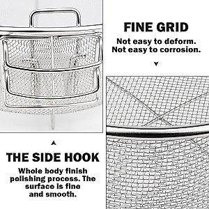 ANRONCH Stainless Steel Deep Fry Basket, Multifunctional Foldable Drain Basket Round Wire Mesh French Chip Frying Serving Food Presentation Tableware with Folding Handles