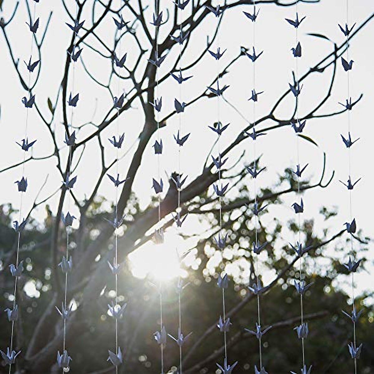 200pcs 10Strings White Origami Paper Crane Garlands for Spring Rustic Wedding Party Decorations Bridal Shower Origami Birds Streamers for Baby Shower/Engagement/Valentine's Day/Birthday Party