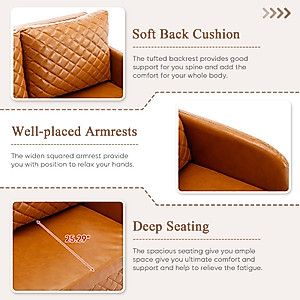 Deolme Convertible Sleeper Sofa Bed, Modern Loveseat Couch with Pull Out Bed, Small Love Seat Futon Sofa Bed with 2 Pillows&Side Pockets&Storage for Living Room,Sofa cama para habitacion (Brown PU)