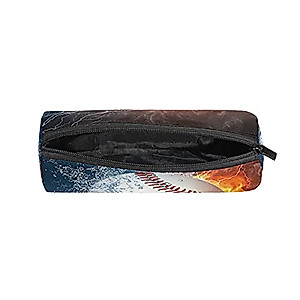 Pencil Bag Sport Baseball Fire Water, Pencil Case Pen Zipper Bag Pouch Holder Makeup Brush Bag for School Work Office2