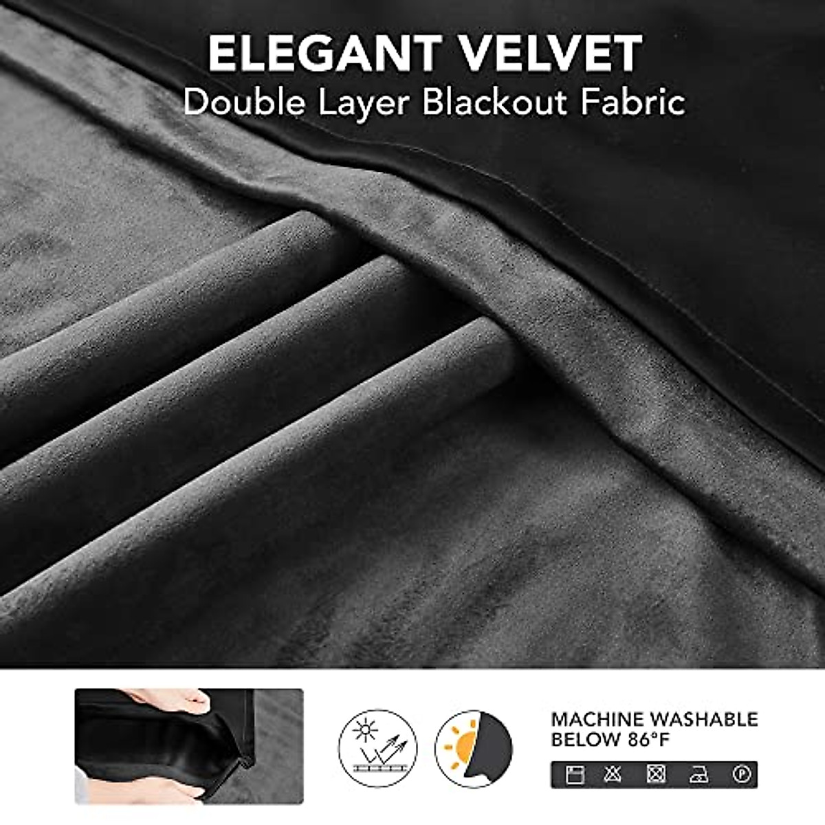 Deconovo Velvet Curtains 96 inches, 100% Blackout Curtain with Black Liner - 52x96 Inch, Luxury Curtains for Living Room, Rod Pocket and Back Tab Window Drape for Bedroom/Office, Dark Gray, 1 Panel