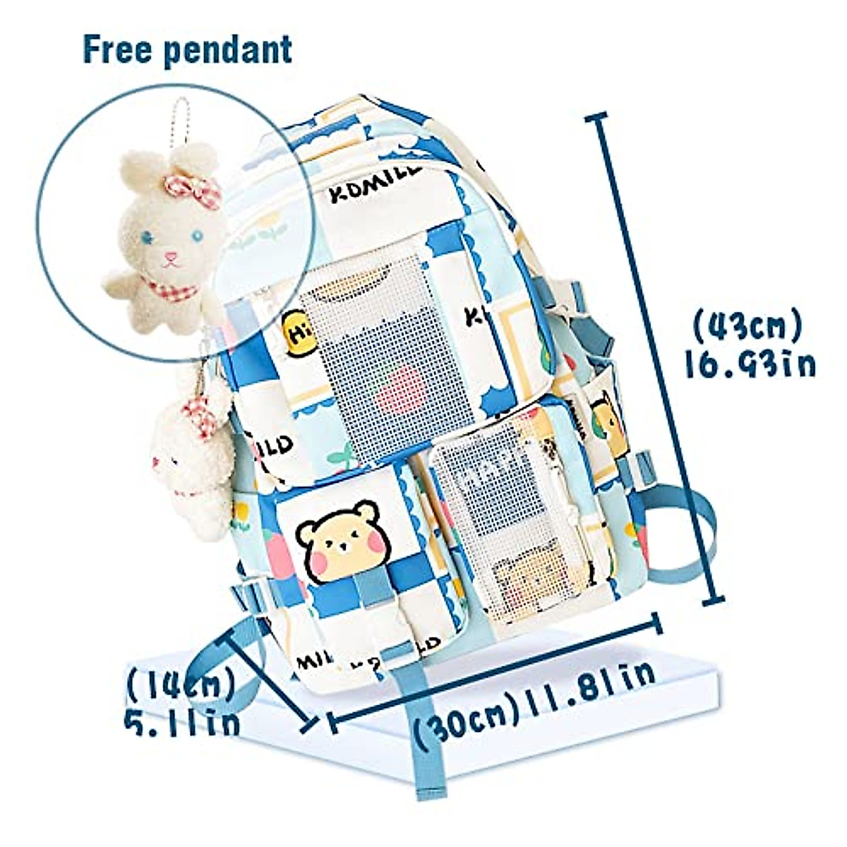 Futuredream Cute Aesthetic Backpacks ，For Teens Laptop Backpacks ， Bookbags for Teens Girls Women (With Rabbit Doll Pendant)