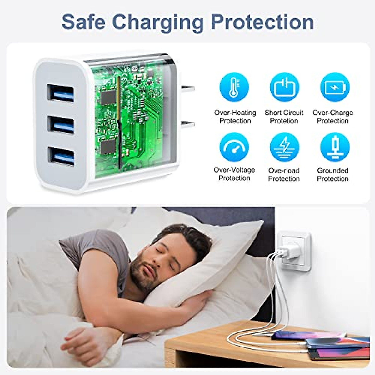 USB Plug, 2Pack 15W 3-Port USB Wall Charger Amoner 2023 Upgraded USB Charger Block iPhone Cube Adapter for iPhone 14 13 12 11 X SE XS 8 Galaxy S22 S21 S20 Android