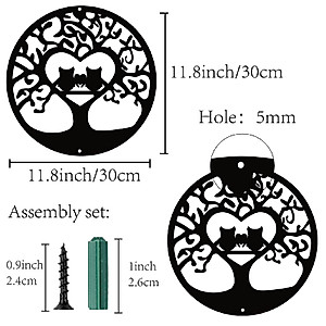 CREATCABIN Metal Wall Art Ornaments Owl Decor Wall Hanging Plaques Iron Wall Art Sculpture Sign for Indoor Outdoor Home Living Room Kitchen Garden Office Decoration Black 11.8inch