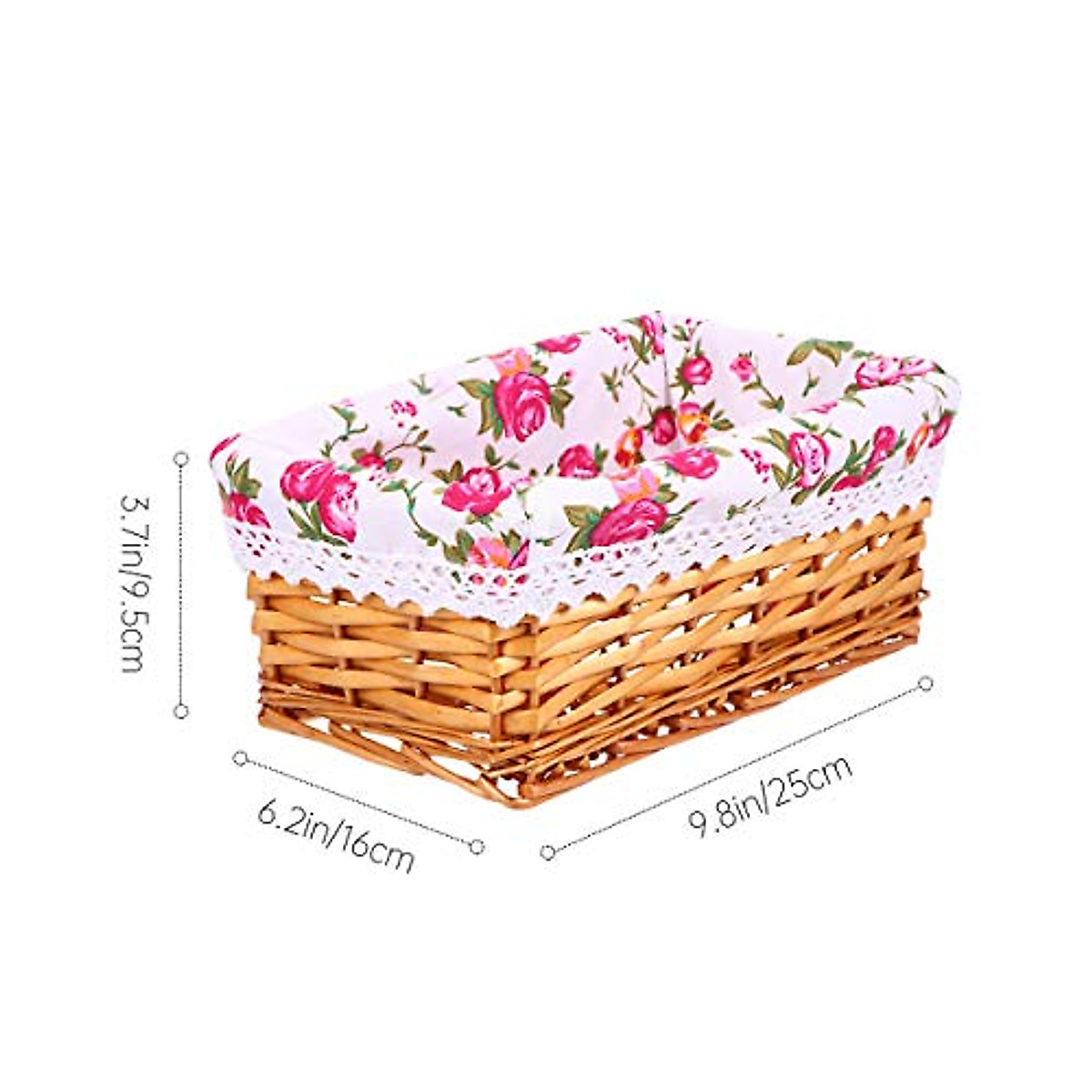 Hemoton Woven Basket Rattan Storage Bin Seagrass Wicker Basket with Floral Fabric Liner Dedsktop Sundries Container Weaving Jewelry Cutlery Organizer
