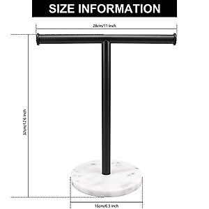 Winmien Stand Towel Rack with Thickened Marble Base, SUS304 Stainless Steel T-Shape Hand Towel Holder for Bathroom Vanity Countertop (Matte Black+Marble)