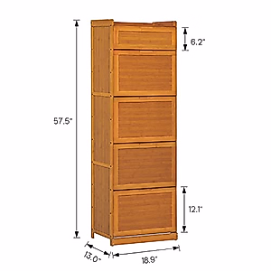 MoNiBloom Bamboo 9-Tier Shoe Organizer Storage Cabinet with Pull-Down Door 27-Pair Heels Boots Freestanding, Entryway, Brown