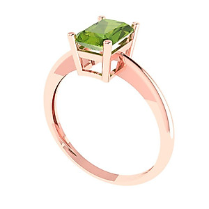 Clara Pucci 1.0 ct Radiant Cut Solitaire Genuine Natural Green Peridot Gem Engagement Bridal Promise Anniversary Ring 14k Rose Gold