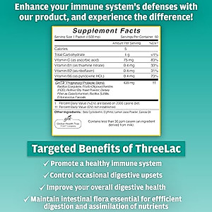 Threelac Probiotic Dietary Supplement, Natural Lemon Flavor, Includes 60 .053-Ounce Packets