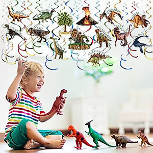 57 Pcs Dinosaur Hanging Swirls Dinosaur Birthday Party Decorations Dinosaur Foil Swirls Ceiling Spiral Streamers for Girl Boy Baby Shower Jungle Dinosaur Theme Party Supplies, Only 27 Cards