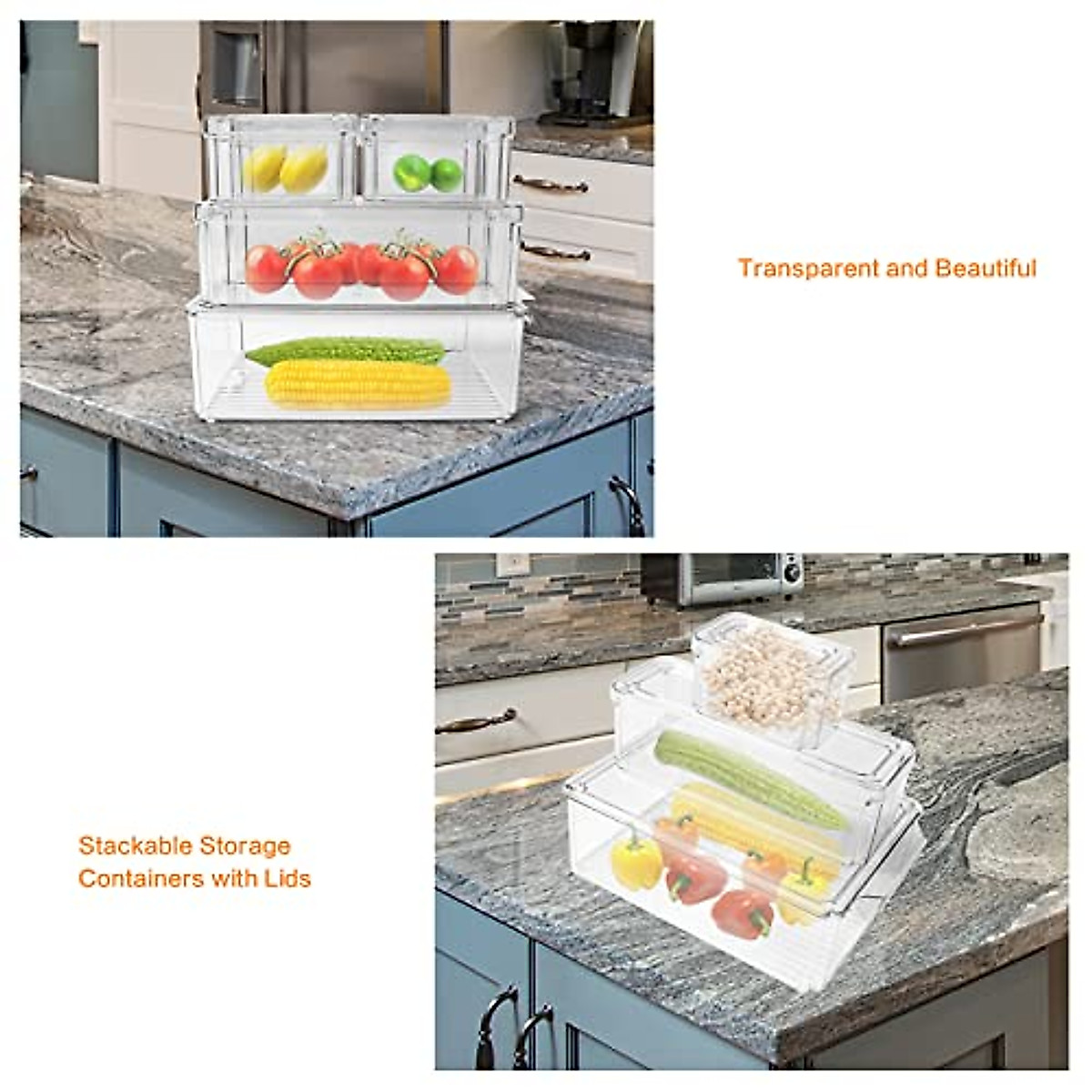 Modern-Depo 7 PCS Refrigerator Organizer Bins with Lids Food Containers with Various Size Stackable Storage Bins for Fridge, Countertop, Cabinets & Pantry