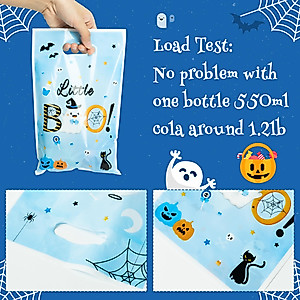 Haooryx Bule Little Boo Favor Bags, 50Pcs Halloween Little Ghost Plastic Gift Bag Birthday Party Gift Warp Goodie Candy Treat Bags for Halloween Party Kids Boys Birthday Baby Shower Party Favor Supply