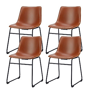Sweetcrispy Dining Chairs Set of 4，Kitchen & Dining Room Chairs, PU Leather Cushion and Metal Legs Bar Chairs, Counter Height Bar Stools for Kitchen Island