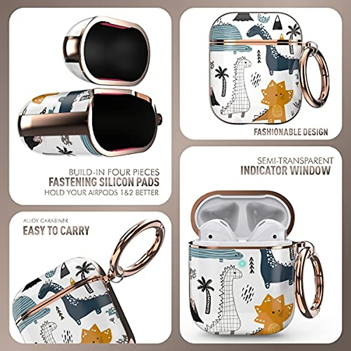 wenew Protective Airpods Case Cover Designed for Apple Airpods 2 & 1, Cute Fadeless Patterns Shockproof Hard Case Cover with Portable Keychain Clip for Girls Kids Women Men