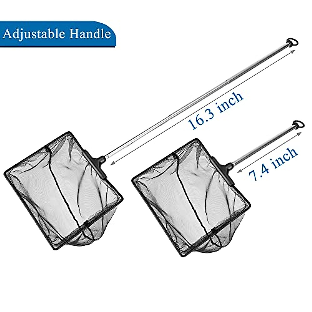 Lpraer Aquarium Fish Net 5" x 6" Fish Net with Extendable 7.4"-16.3" Telescopic Stainless Steel Long Handle Fine Mesh Fish Net for Fish Tank