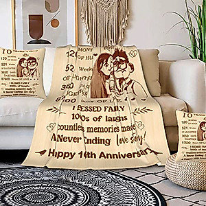 10th Anniversary Tin Gifts Blanket, 10th Anniversary Wedding Gifts, 10 Year Anniversary Wedding Gifts for Him Her Couples, Wife, Parents, 10 Year Happy Anniversary Decorations Blanket 50"X 40"