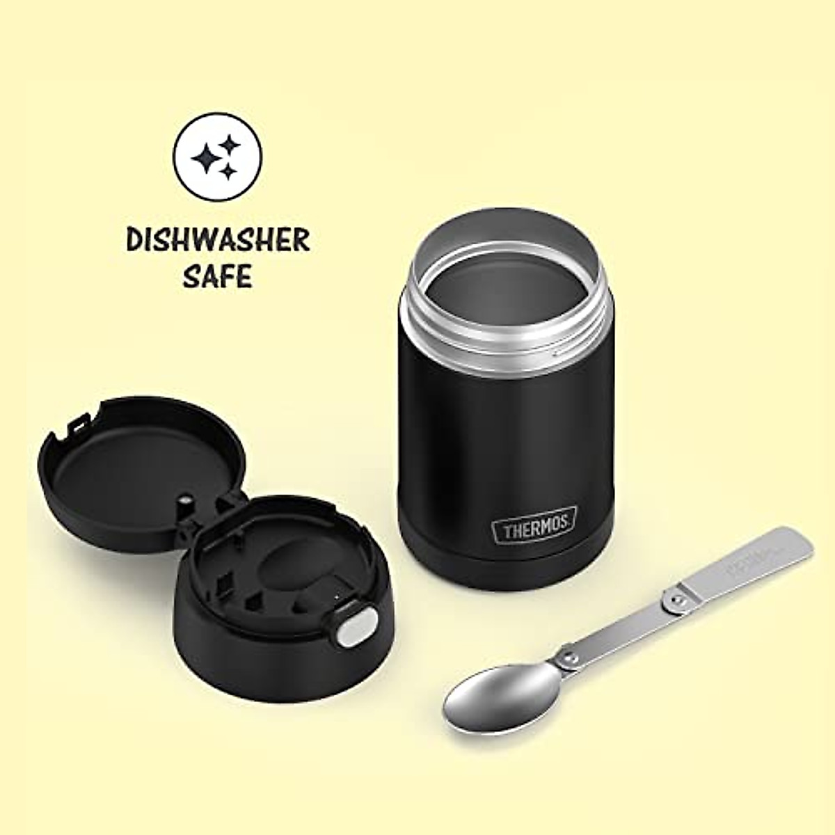 THERMOS FUNTAINER 16 Ounce Stainless Steel Vacuum Insulated Food Jar with Folding Spoon, Black Matte