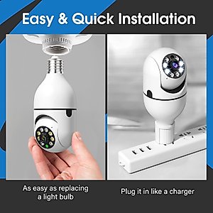Yihoume Upgraded,Wireless Light Bulb Security Camera, 360°Panoramic 2K Surveillance Cam 2.4GHz Camera with Motion Detection Alarm Night Vision Two-Way-Talk Phone Remote View Indoor (2 Pack)