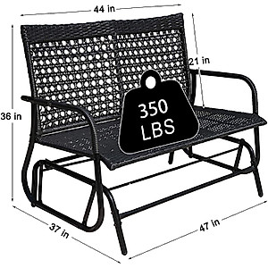 Sundale Outdoor Wicker Porch Glider Rocker Chair, Outdoor 2 Person Glider, Garden Bench Loveseat Sofa Couch for Patio, Outside, Poolside - Black, Metal, 350 Lbs Capacity