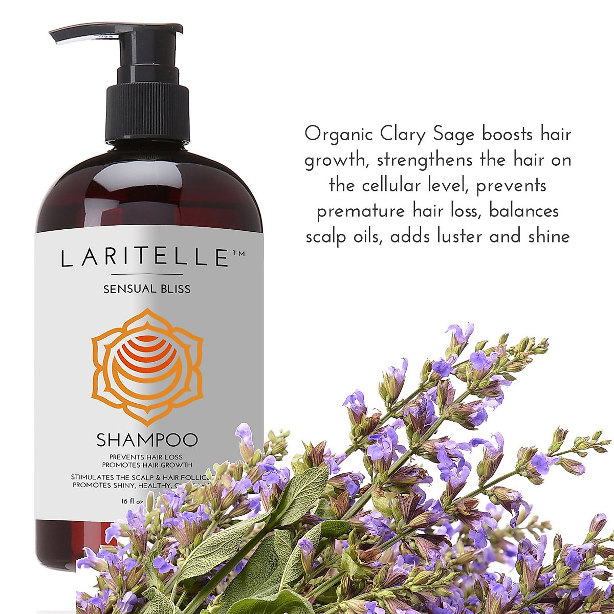 Laritelle Organic Shampoo 17.5 oz. Argan Oil, Rosemary, Palmarosa. Promotes Hair Growth, Prevents Hair Loss. GF