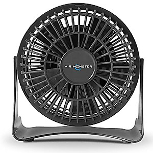 Air Monster 4 Inch Personal Desk Fan Quiet, Personal Fan, Table Fan, Tabletop Fan, Plug in Fan with 1 Speed Setting, Adjustable Tilt, ETL, Black