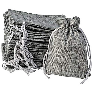 Tayfremn 45pcs Burlap Drawstring Bags Burlap Favor Bags Small Gray Burlap Bags, Burlap Party Favor Bags Drawstring Jewelry Pouch Treat Bags Craft Bags for Wedding Party Birthday Christmas DIY Craft