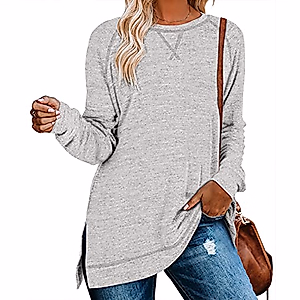 Aokosor Womens Tops 2024 Trendy Oversized Casual Sweaters Long Sleeve Shirts Light Grey L