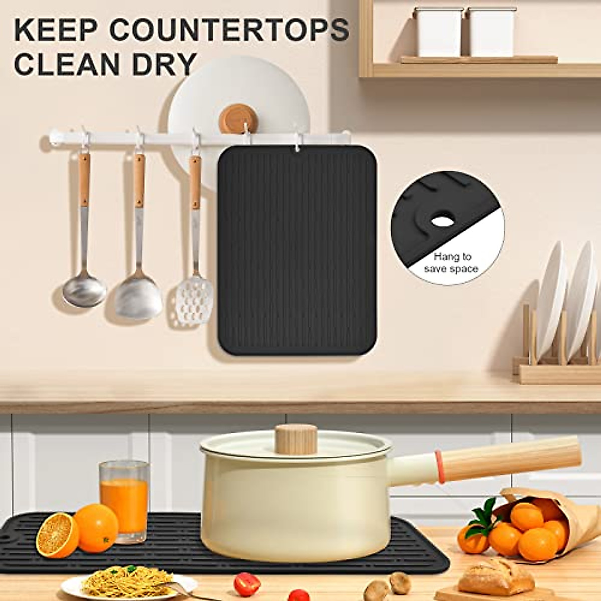 Dish Drying Mat for Kitchen, Slip Resistant Silicone Quick Dry Pad ,Heat Resistant Waterproof Dishwashing Rack,Kitchen Accessories (16" x 12")