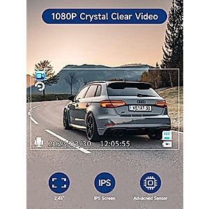 Dash Cam, FHD 1080P WiFi Dash Camera for Cars with 32GB SD Card, 2.45 inch IPS Screen, 2 Mounting Ways, Night Vision, WDR, Accident Lock, Loop Recording, Parking Monitor