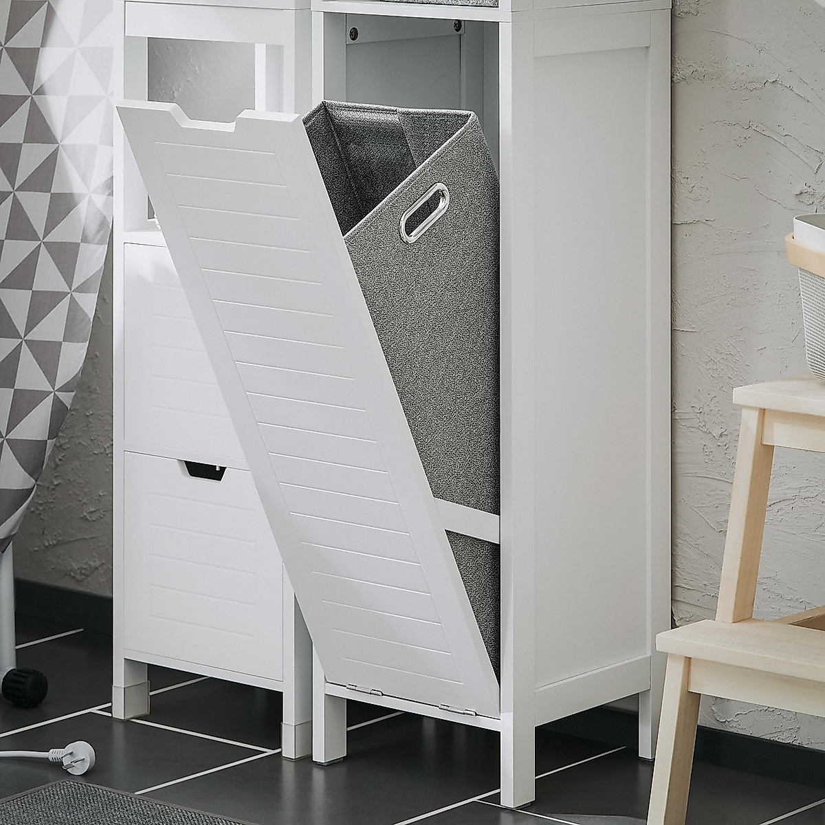 SoBuy Slim Tall Bathroom Cabinet with Removable Laundry Hamper, Laundry Cupboard Bathroom Storage Cabinet, Laundry Cabinet with Shelf, White BZR123-W