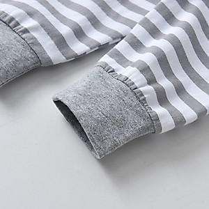 Velopvice Infant Baby Boys Clothes Long Sleeve Striped Hoodie Pants Outfit Set (0-3 Months, Grey)