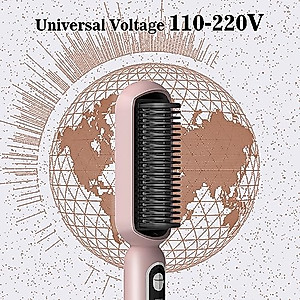 2023 Upgraded Hair Straightener Brush - Professional Ionic Hair Straightener Comb for Women, Hair Care & Ease Frizz, Anti-Scald, 5 Temp Settings for Home,Travel & Salon (Pink)