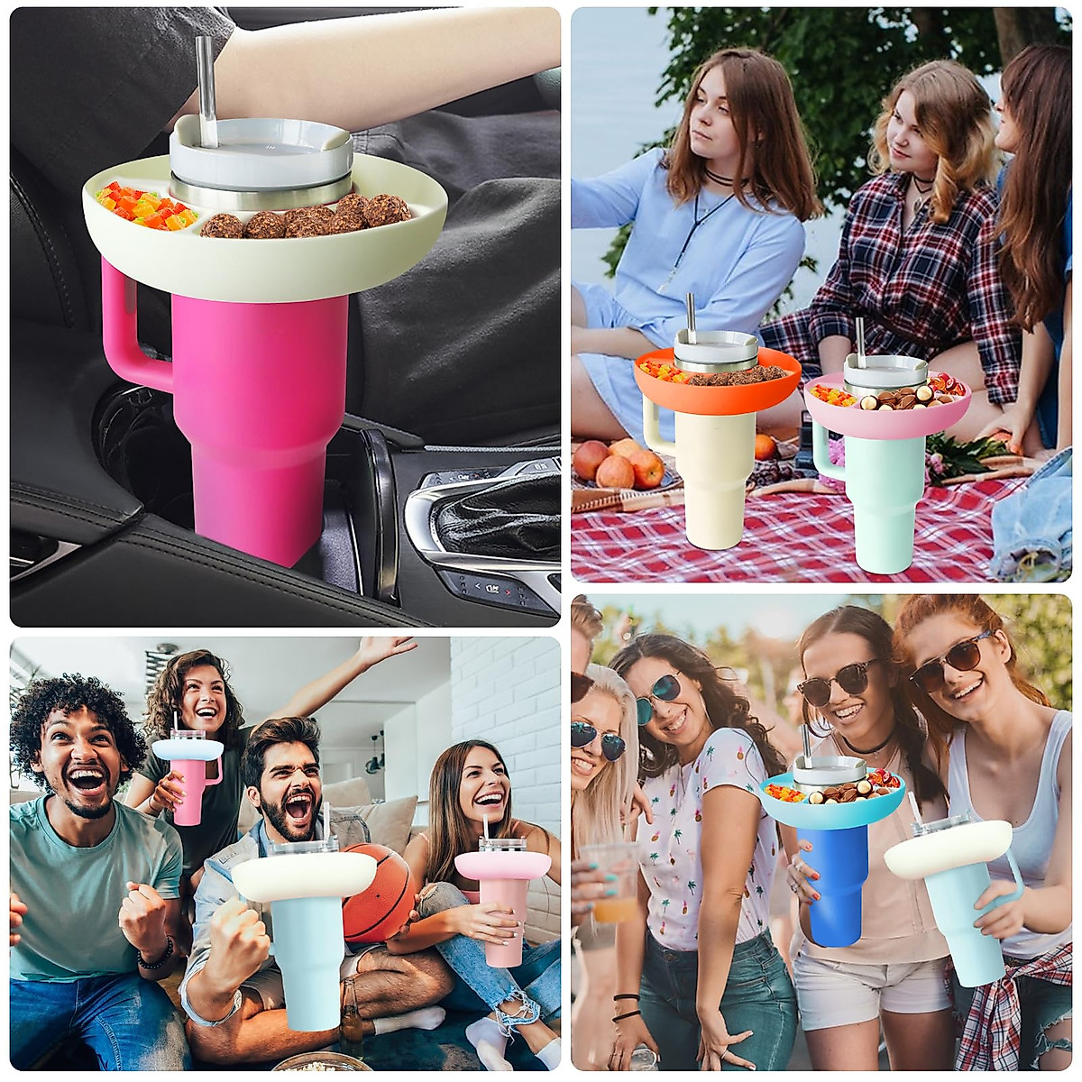 Snack Bowl For Stanley 40oz, Upgrade Silicone Reusable Snack Tray For Stanley, Snack Tray With Compartments For Stanley Cup, Snack Tray For Stanley, Accessories for Stanley 40 oz Tumbler With Handle