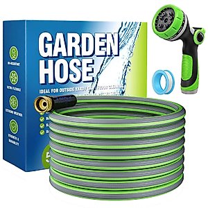 Expandable Garden Hose Water Pipe - Flexible Water Hose with 7 Function Spray Nozzle, 3/4 inch Solid Brass Fittings Durable Lightweight Garden Hoses for Gardening Lawn Car Pet Washing, 50FT