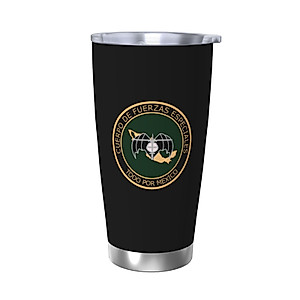 Biaomn Cuerpo De Fuerzas Especiales De Mexico Stainless Steel Tumbler Vacuum Insulated Travel Tumbler With Lid Coffee Mug Car Cup For Home Office Outdoor 20oz