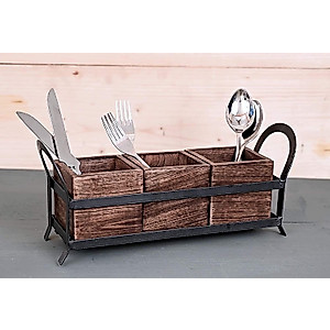 CUT01BR Wooden Utensil Cutlery Holder Caddy Flatware and Silverware Organizer Spoons, Forks, Knifes and Napkin Supplie